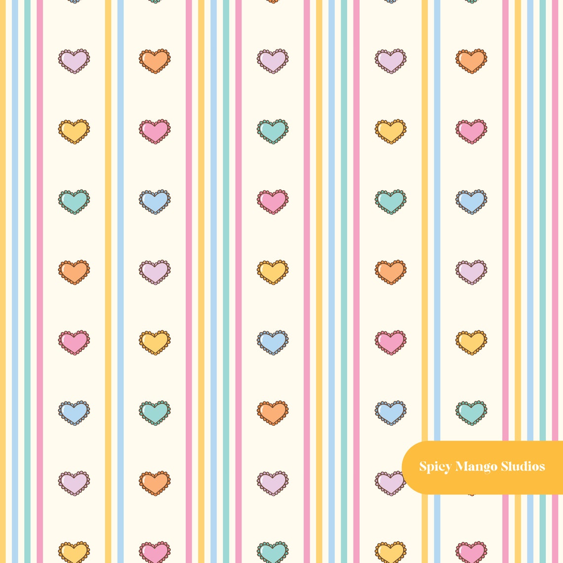 Heart Pinstripe Valentine's Seamless Pattern Design in Cream - Etsy