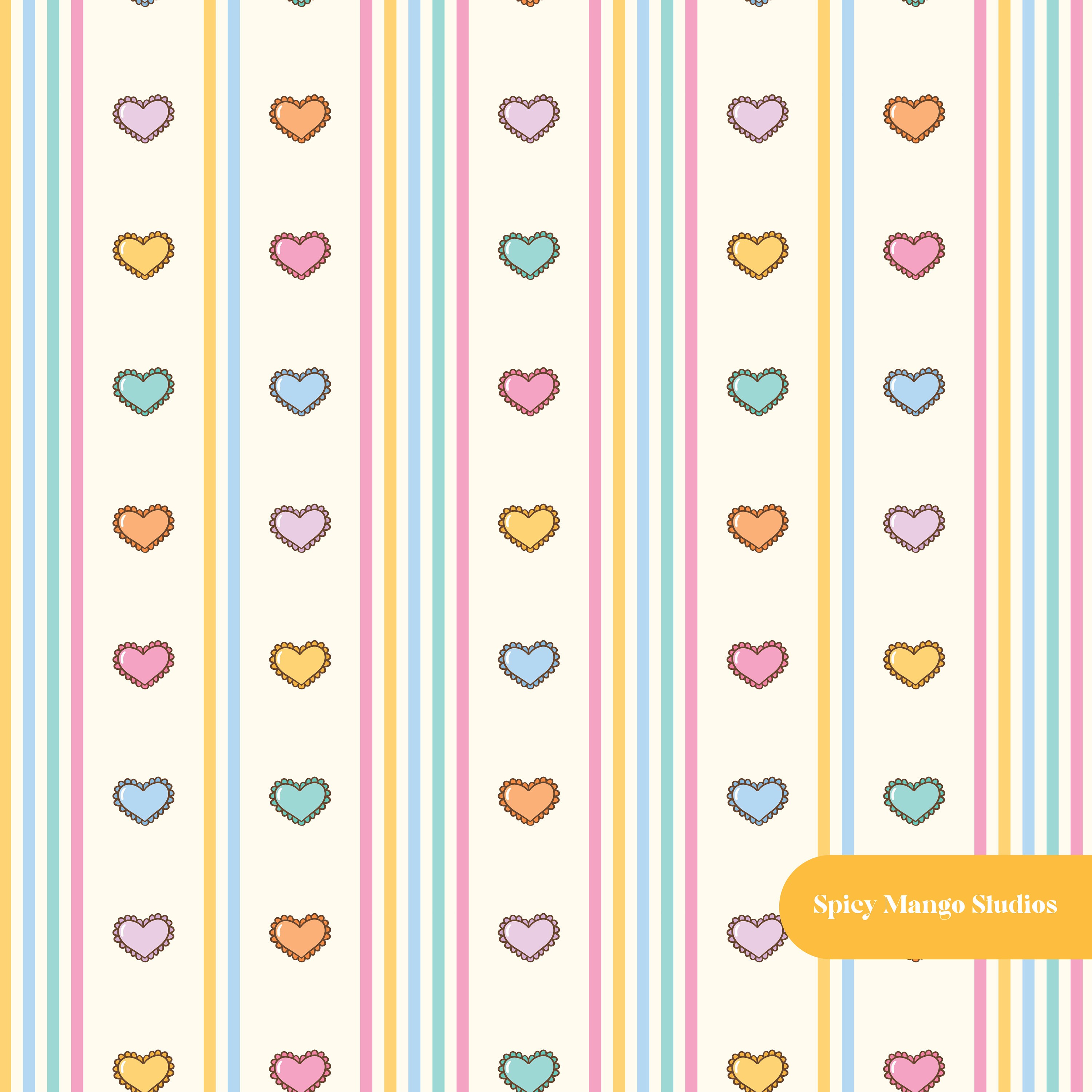 Heart Pinstripe Valentine's Seamless Pattern Design in Cream - Etsy
