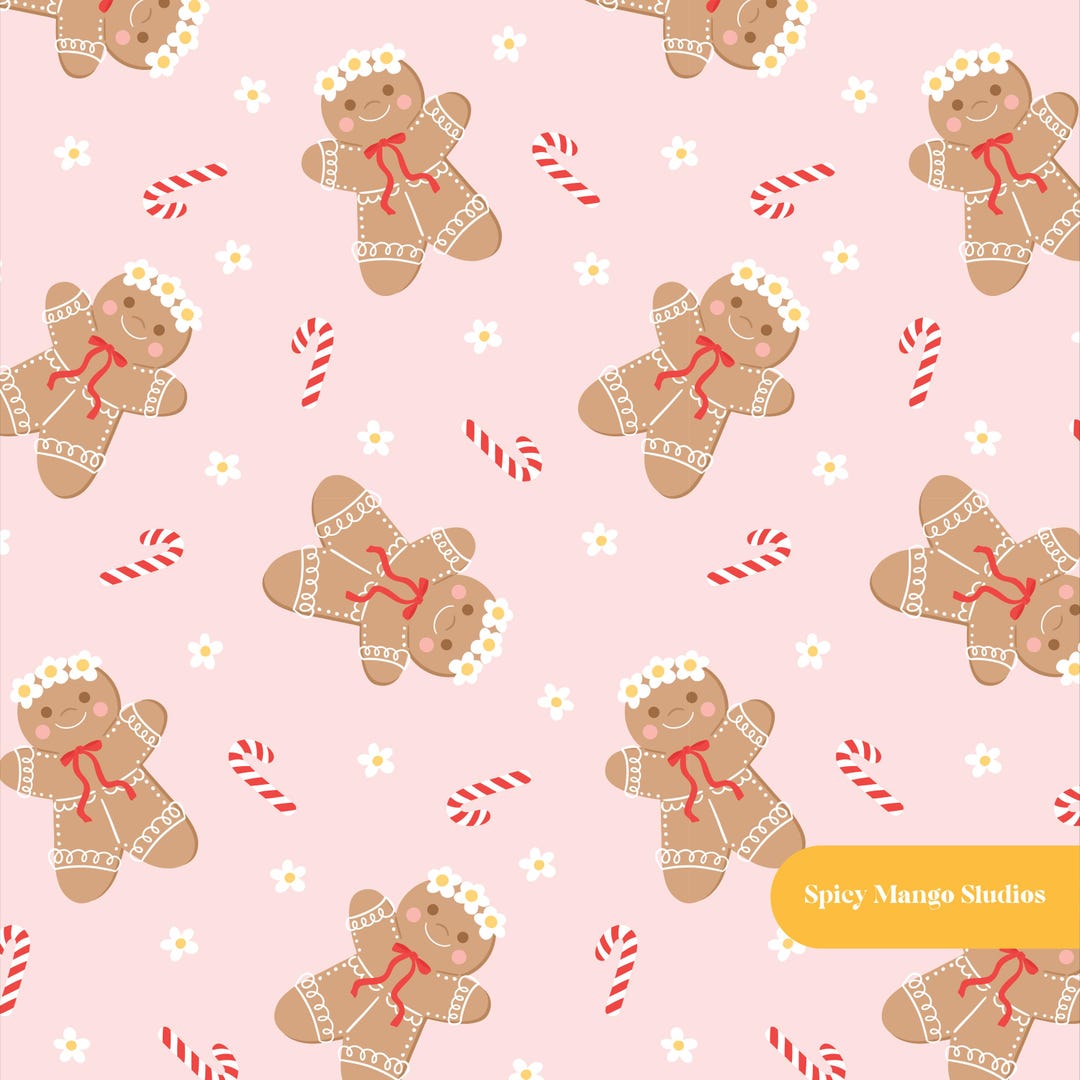 Gingerina Holiday Seamless Pattern in Pink - Etsy