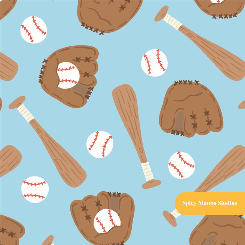Baseball Medley Seamless Pattern in Blue - Etsy