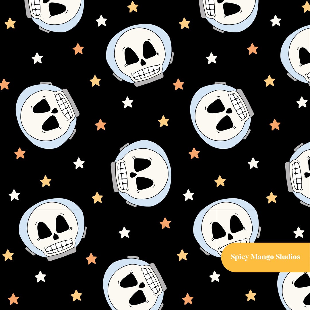 Astro Skulls Halloween Seamless Pattern in Black - Etsy
