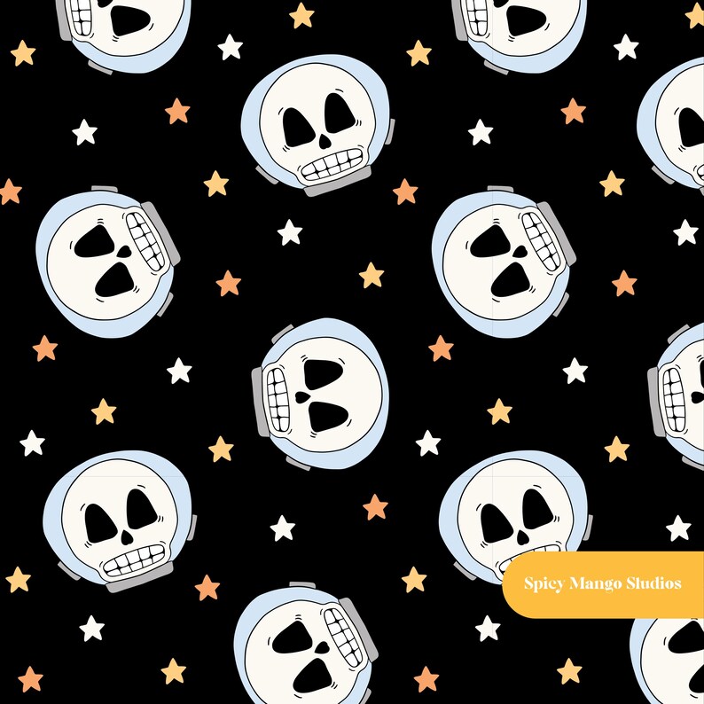 Astro Skulls Halloween Seamless Pattern in Black - Etsy