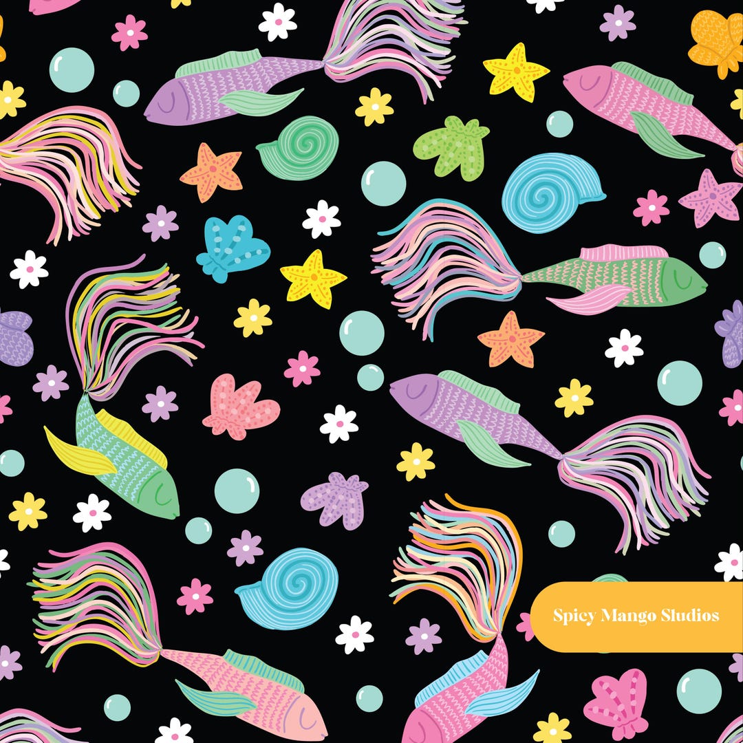 Beta Fish Seamless Pattern in Black - Etsy
