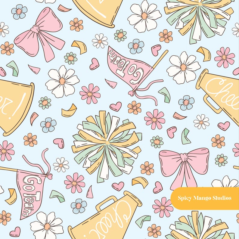 Cheerleading Seamless Pattern in Light Blue and Yellow - Etsy