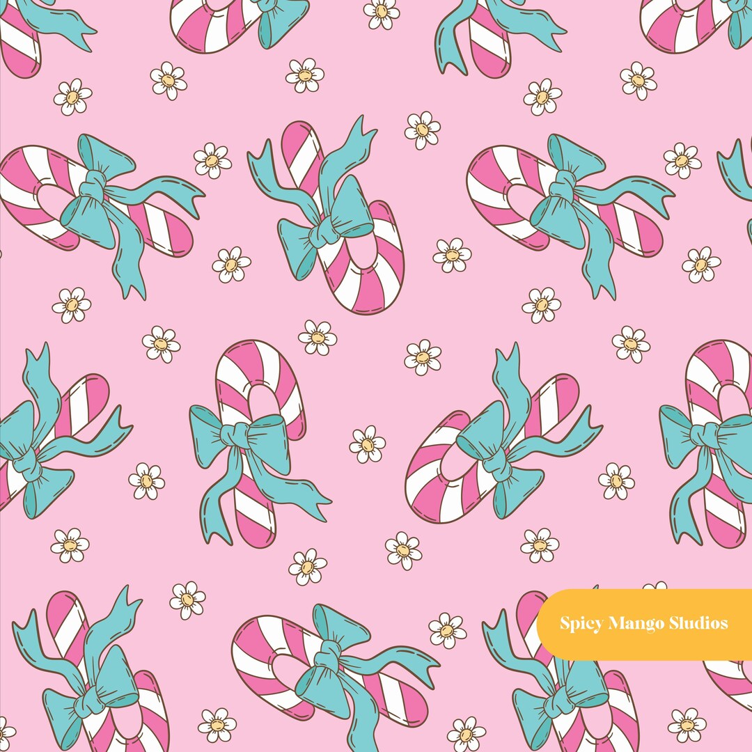 Candy Cane Bow Holiday Seamless Pattern in Pink - Etsy
