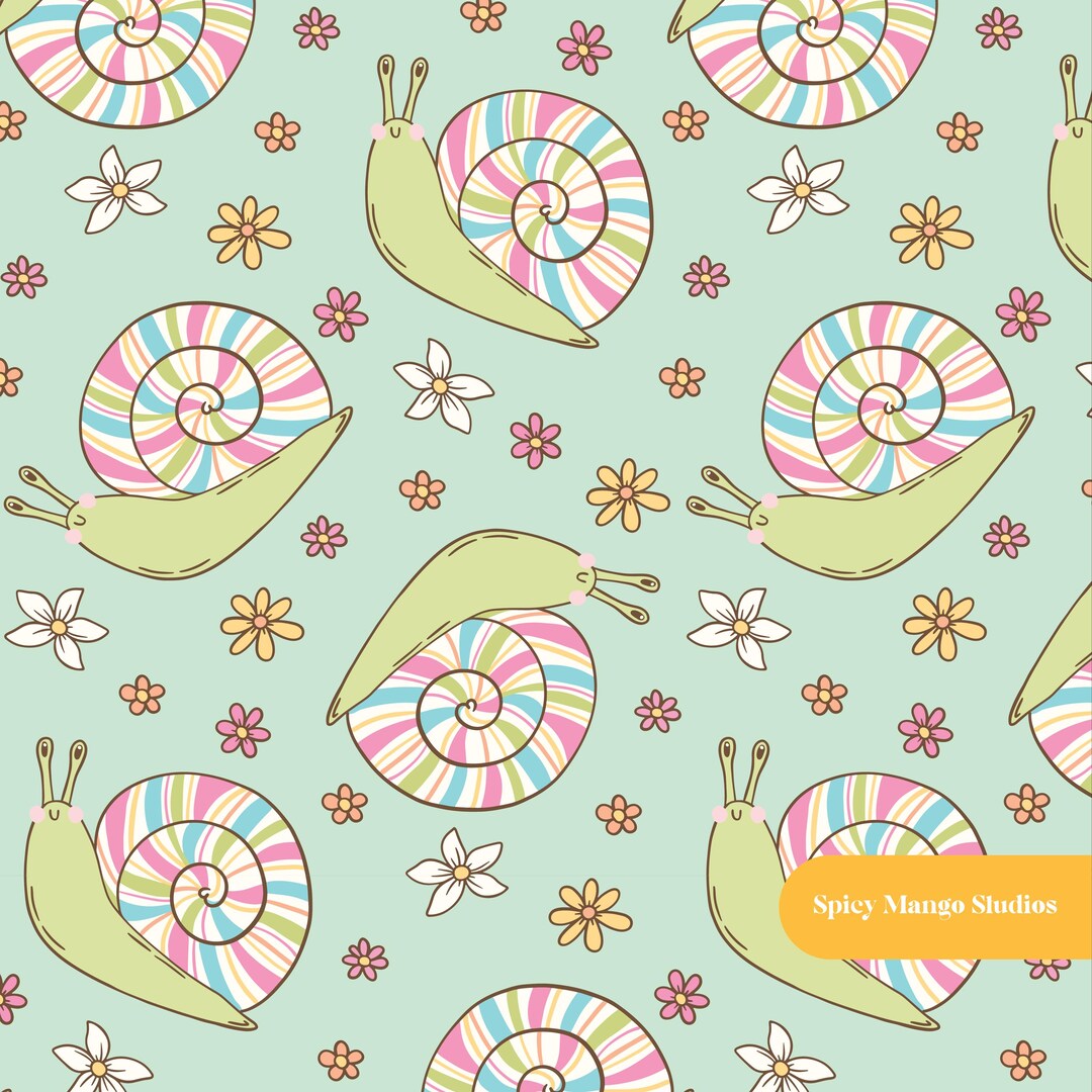 Rainbow Swirl Snails Seamless Pattern in Mint - Etsy