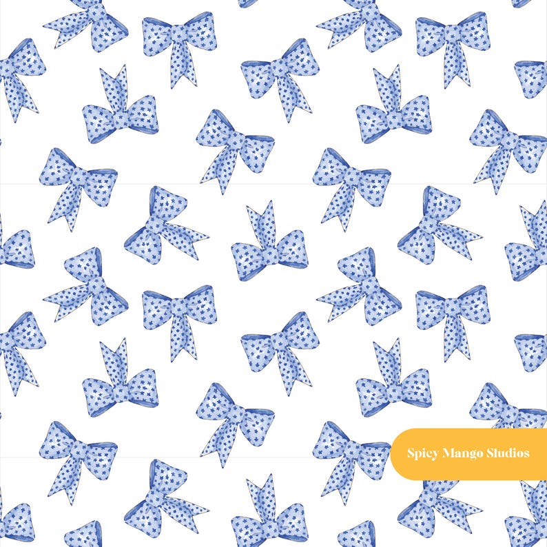 Blue Watercolor Bow Seamless Pattern - Etsy