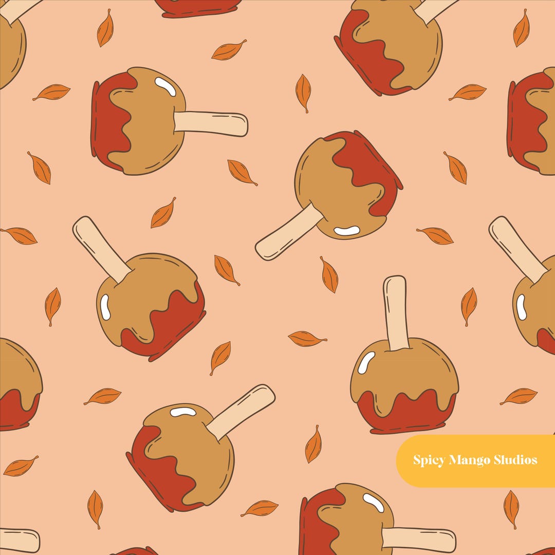 Caramel Apple Seamless Pattern in Pumpkin Spice - Etsy