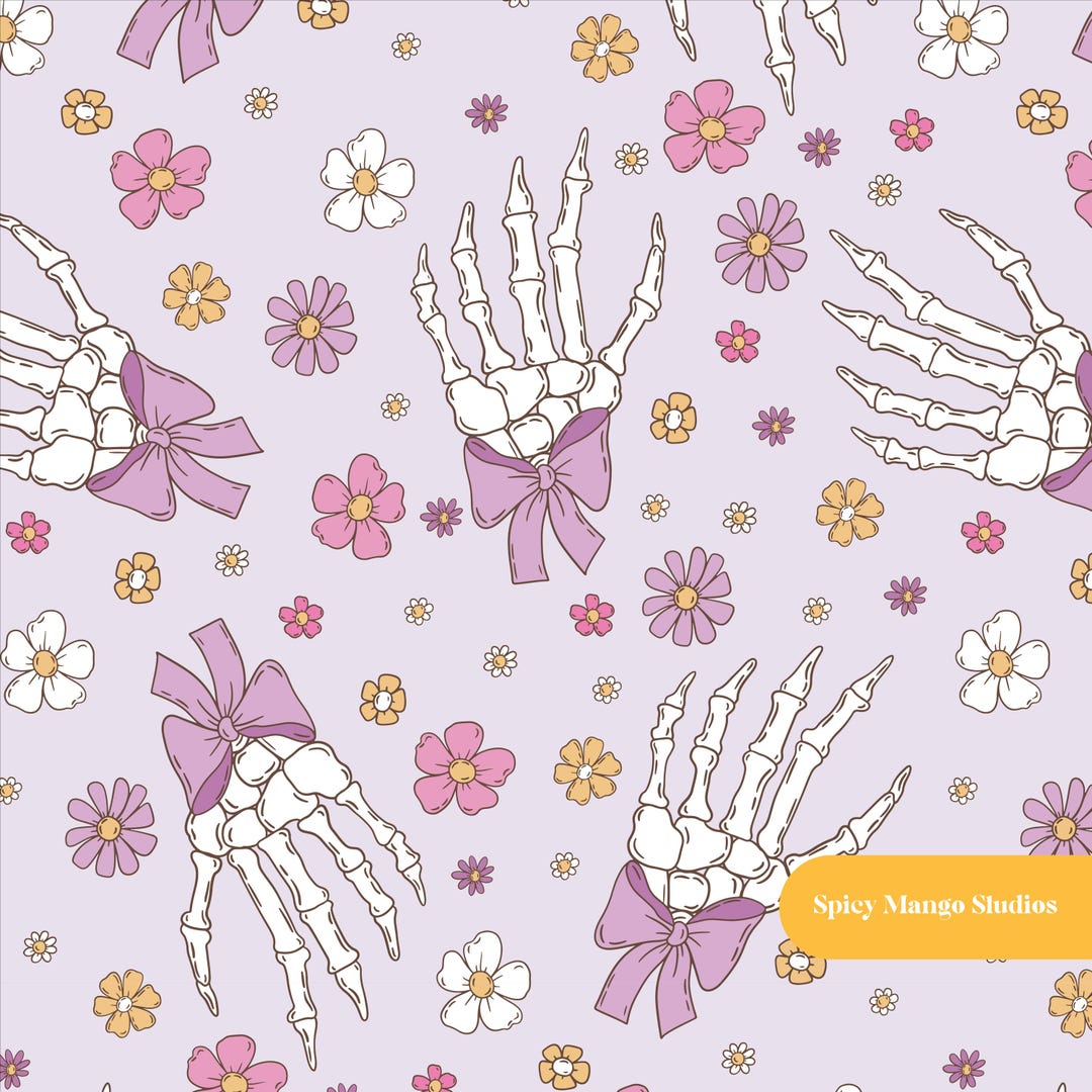 Skeleton Floral Seamless Pattern in Purple - Etsy
