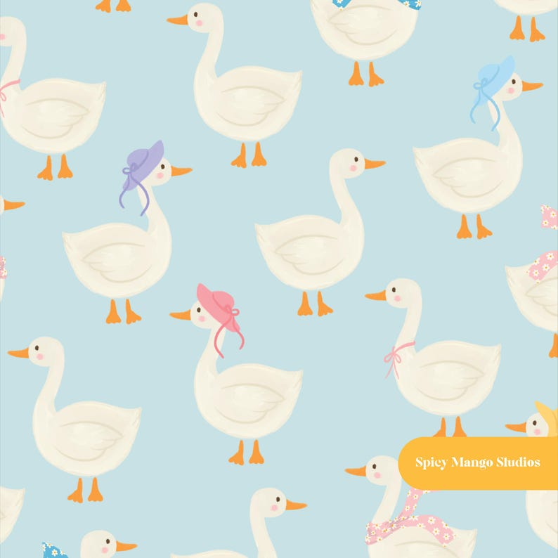 Spring Goose Seamless Pattern in Light Blue - Etsy