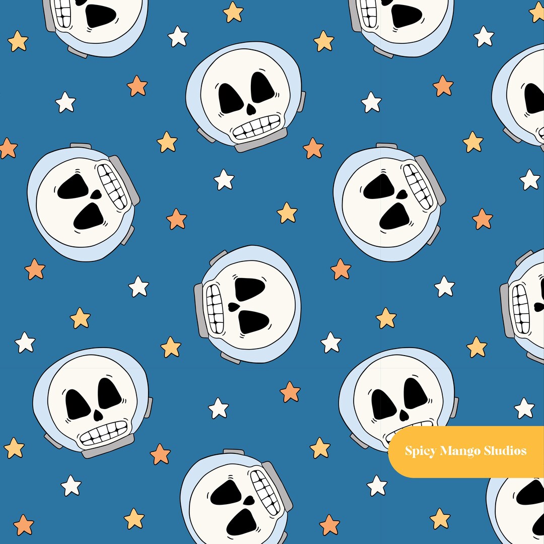 Astro Skulls Halloween Seamless Pattern in Blue - Etsy