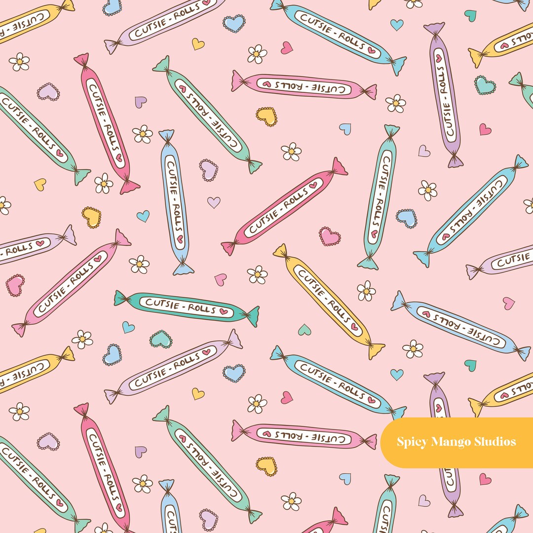 Cutsie Rolls Candy Seamless Pattern in Pink - Etsy