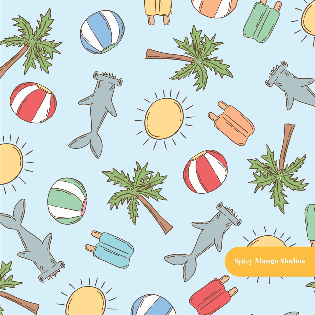 Summer Beach Medley Seamless Pattern in Light Blue - Etsy