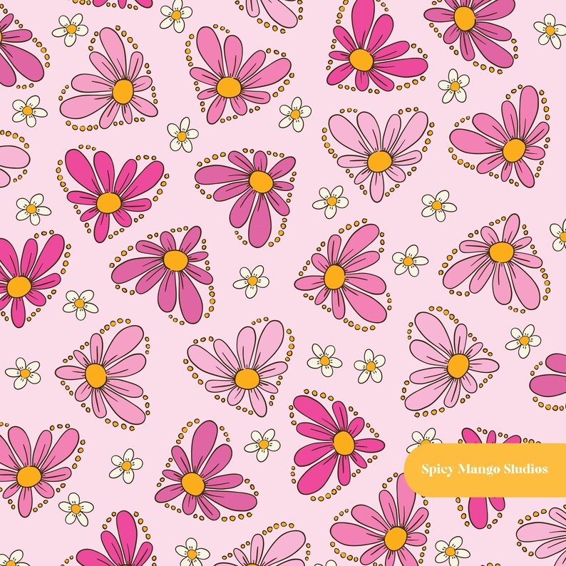 Daisy Love Valentine's Heart Floral Seamless Pattern in Pink - Etsy