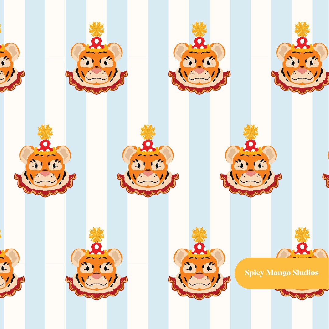 Blue Striped Circus Tiger Seamless Pattern - Etsy