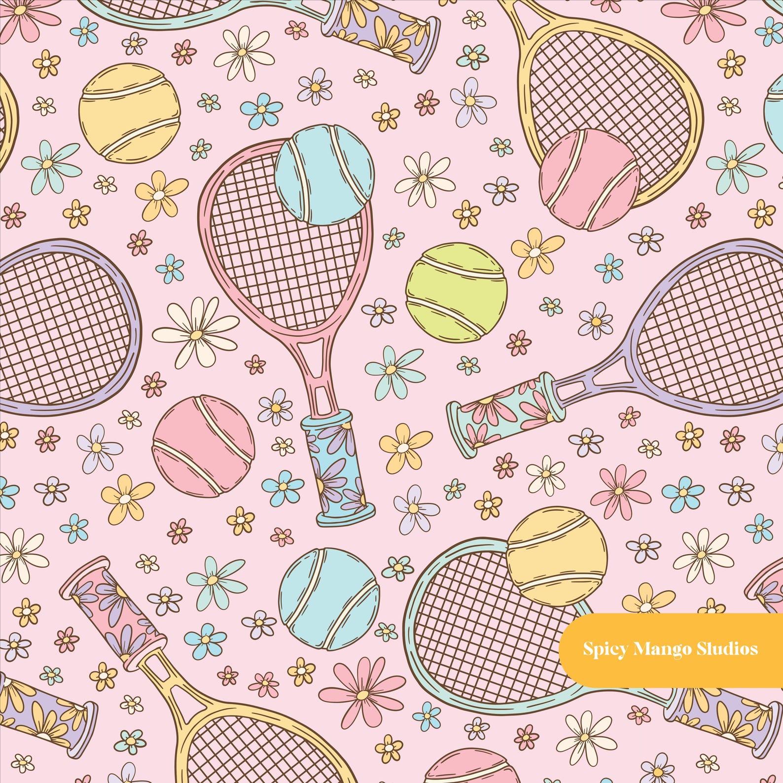 Tennis Floral Sports Seamless Surface Pattern in Pink - Etsy