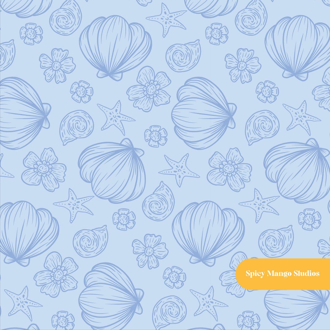 Seashell Floral Seamless Pattern in Ocean Blue - Etsy