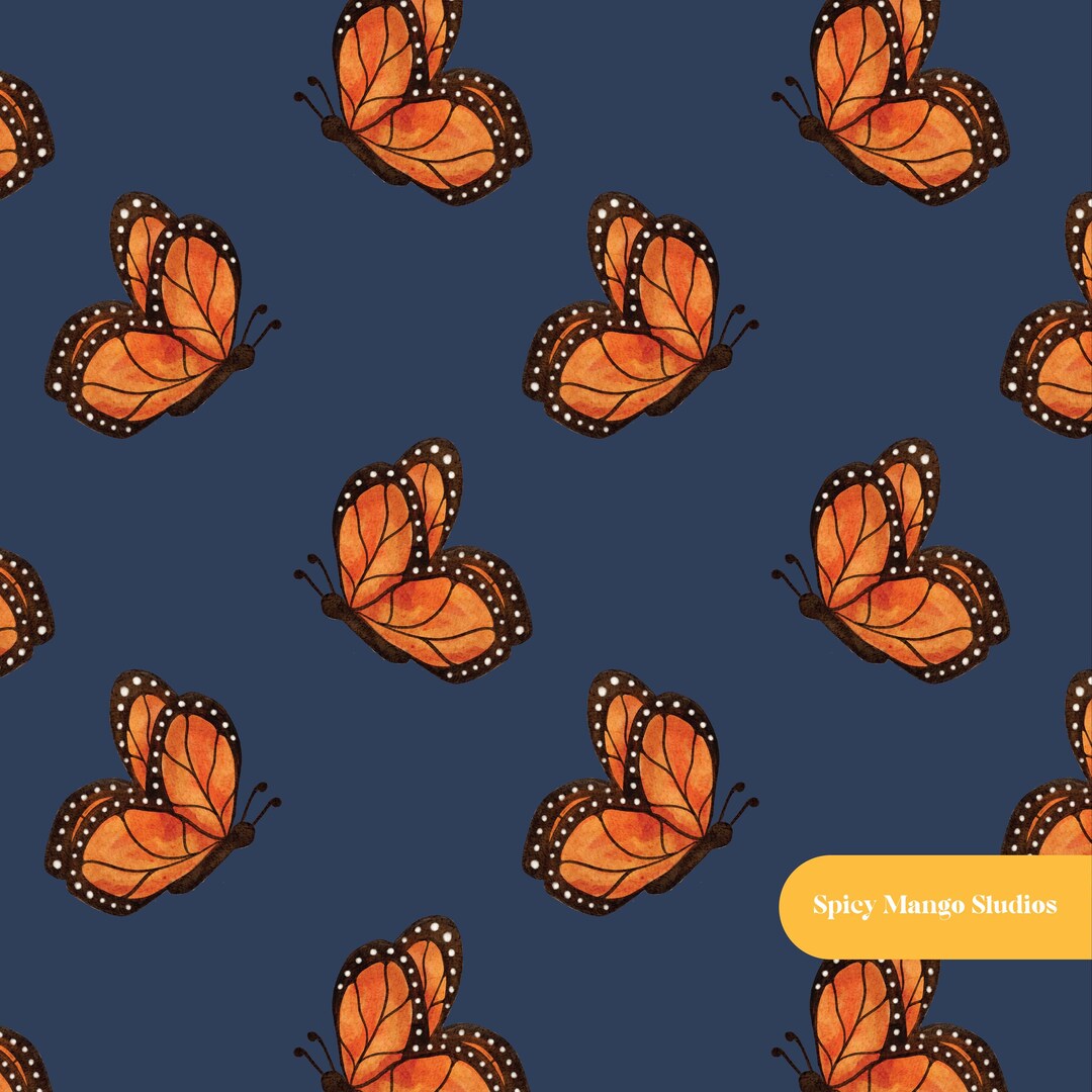 Watercolor Monarch Butterfly Seamless Pattern in Navy - Etsy
