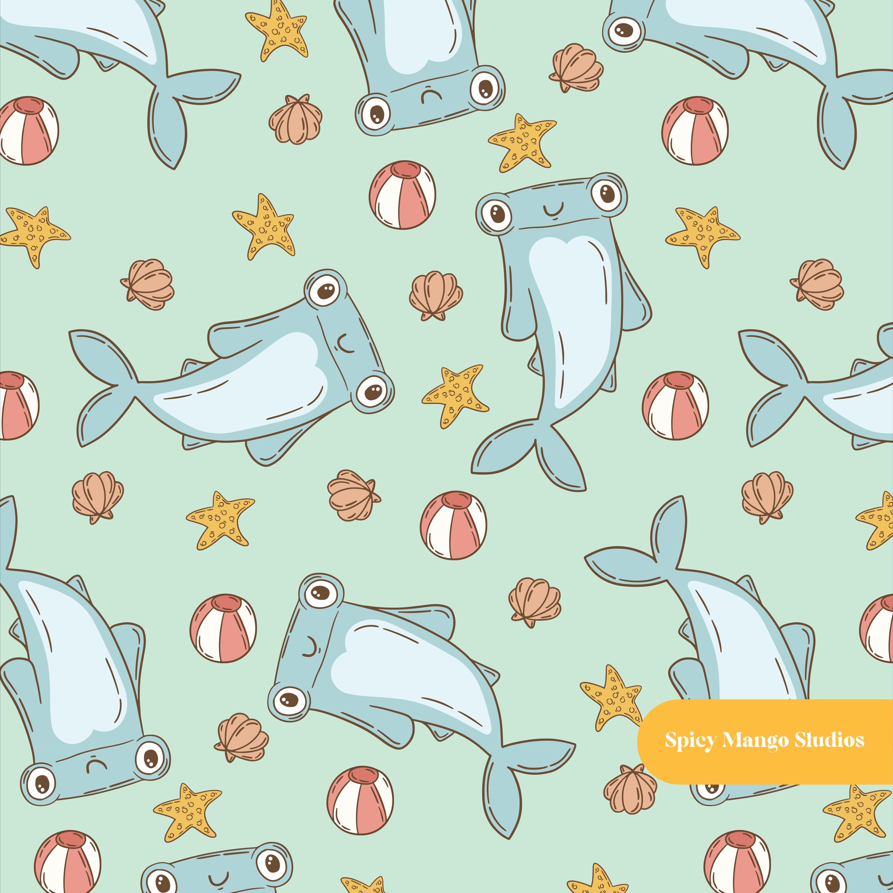 Hammerhead Shark Seamless Pattern in Mint - Etsy