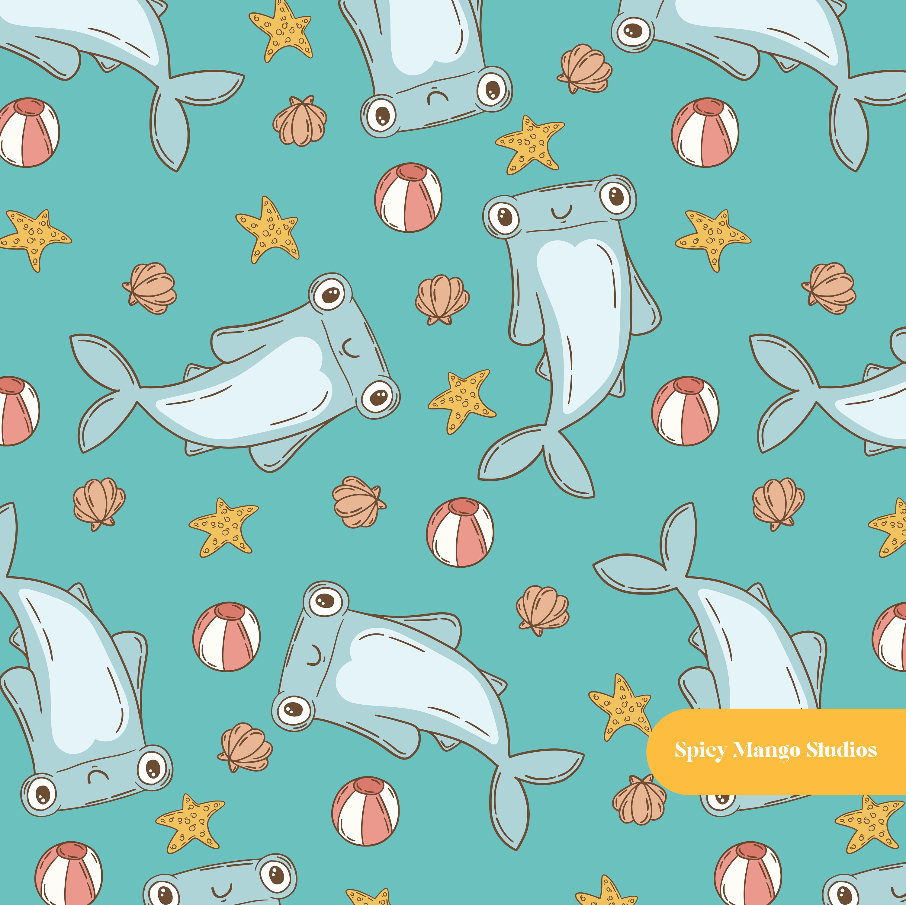 Hammerhead Shark Seamless Pattern in Aqua - Etsy