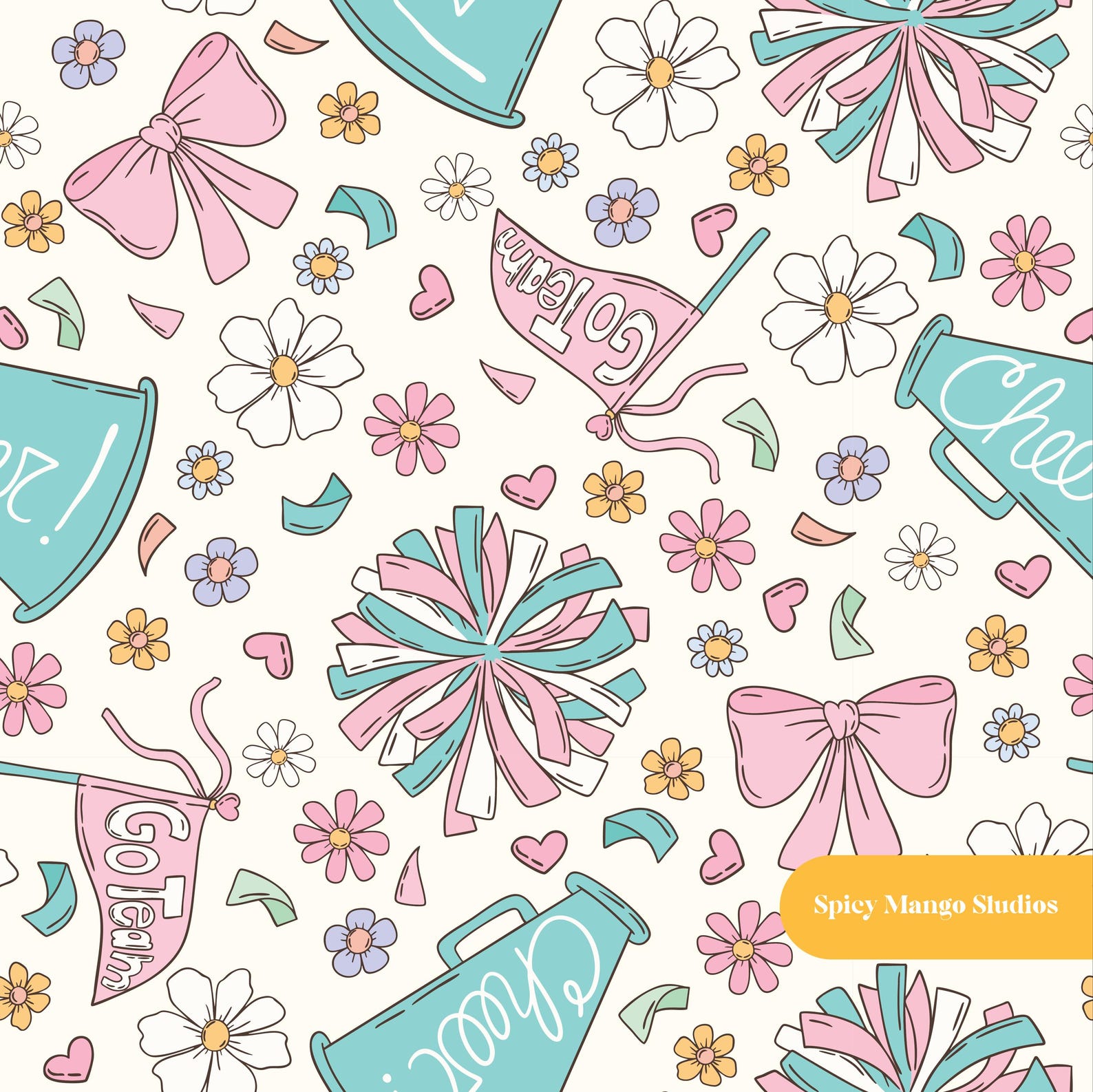 Cheerleading Seamless Pattern in Pink and Teal - Etsy