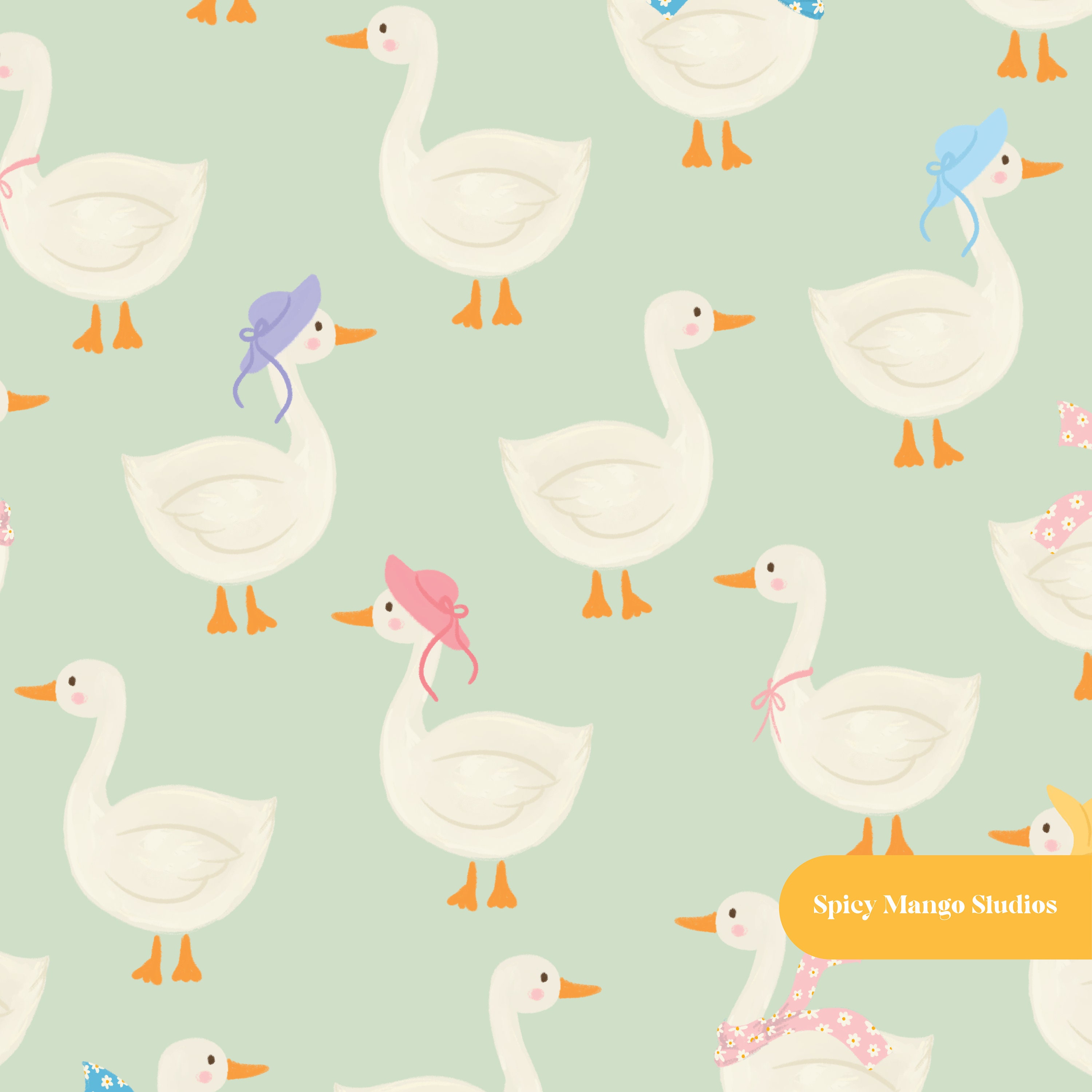 Spring Goose Seamless Pattern in Green - Etsy