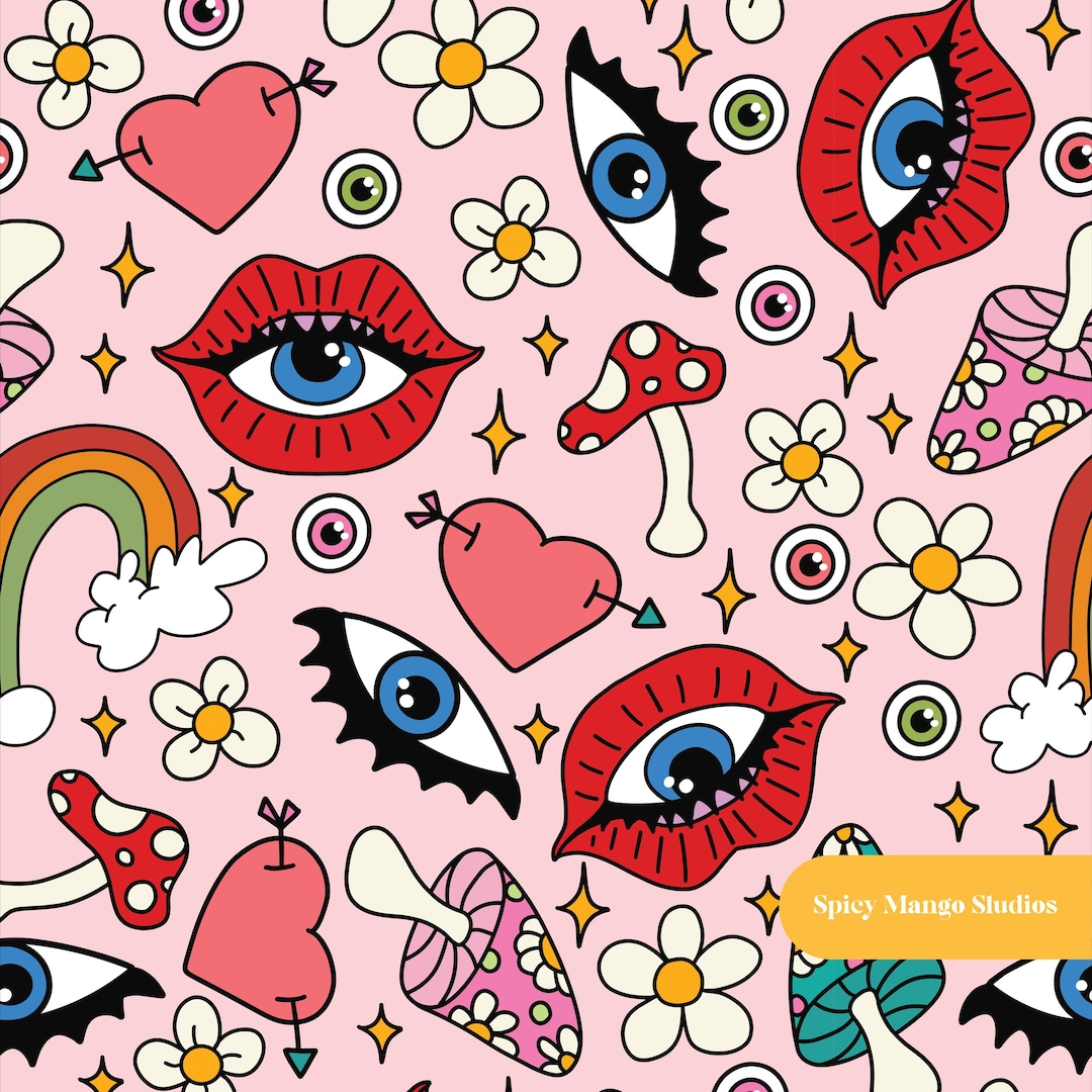 Retro Evil Eye Seamless Pattern in Pink - Etsy