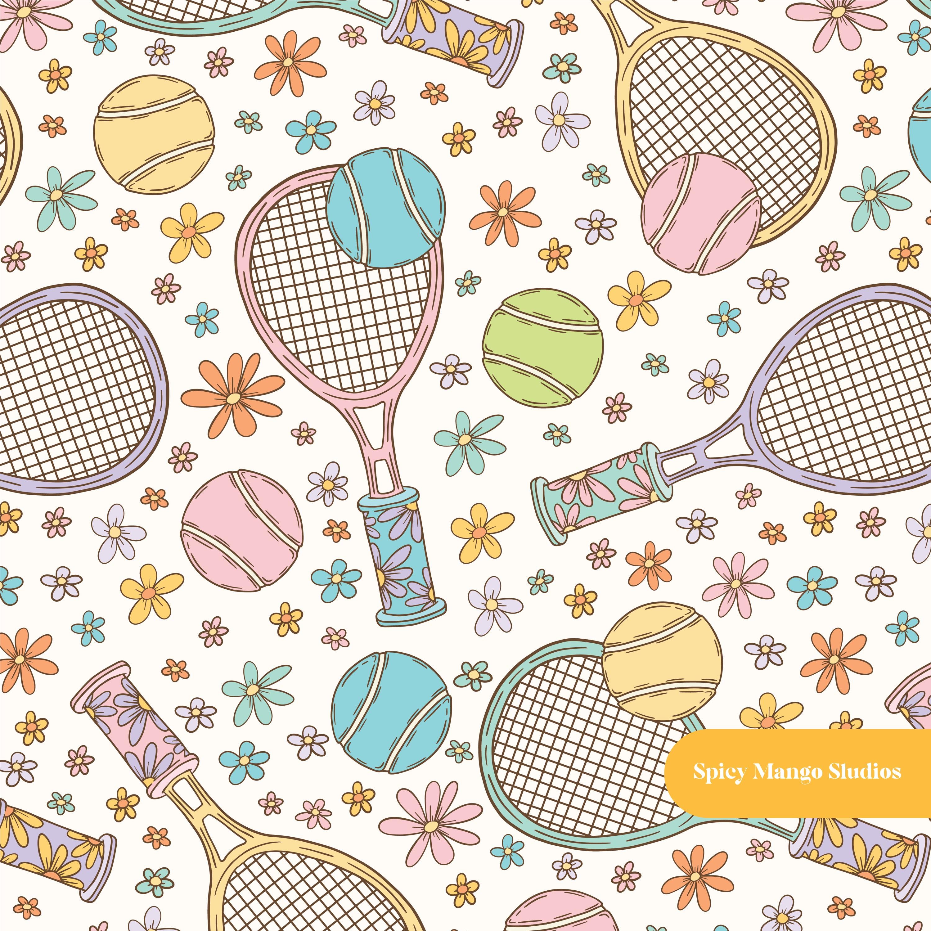 Tennis Floral Sports Seamless Pattern in Neutral - Etsy