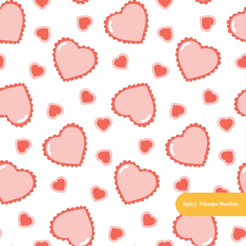 Cute Hearts Seamless Pattern in White and Red - Etsy