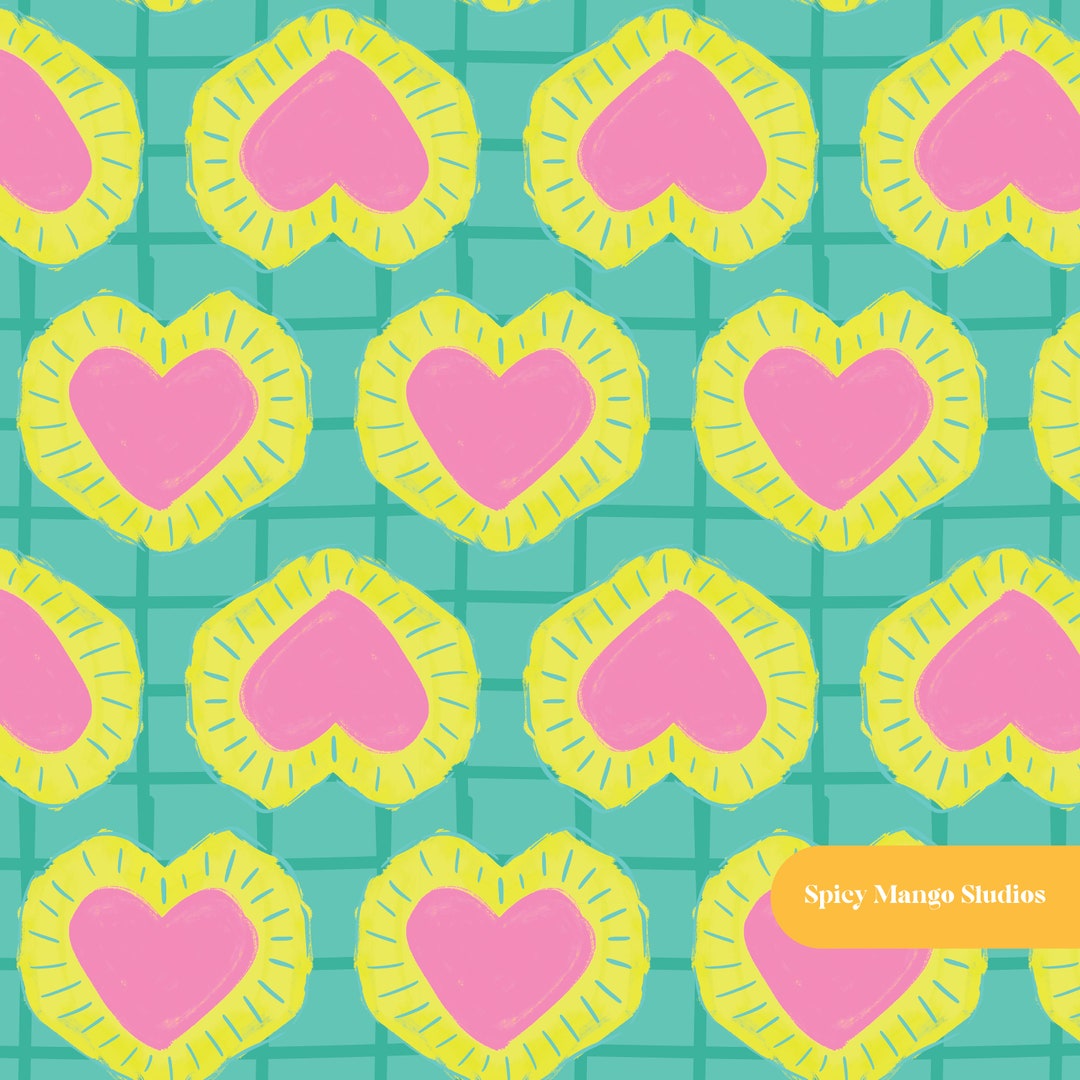 Neon Heart Gingham Seamless Pattern in Teal - Etsy