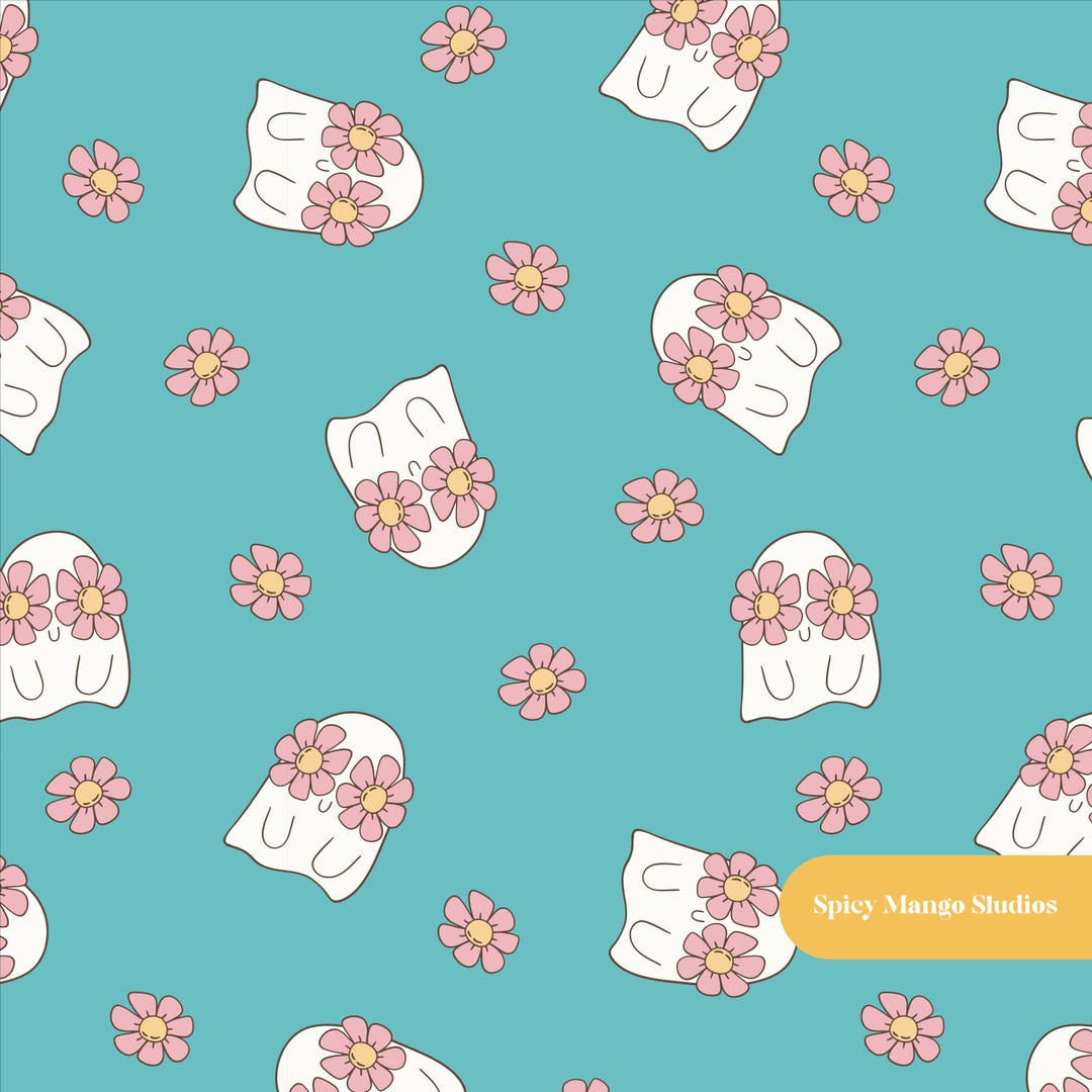 Groovy Boo Seamless Pattern in Aqua - Etsy