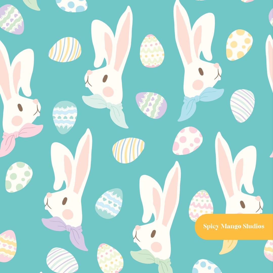 Easter Bunny Seamless Pattern in Aqua - Etsy