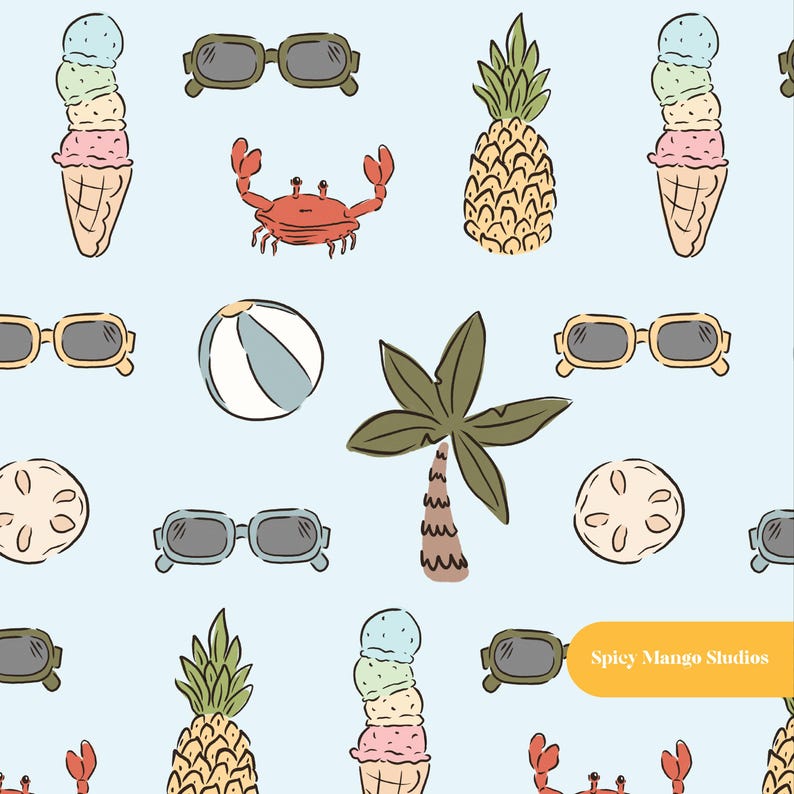 Mellow Summer Seamless Pattern in Light Blue - Etsy