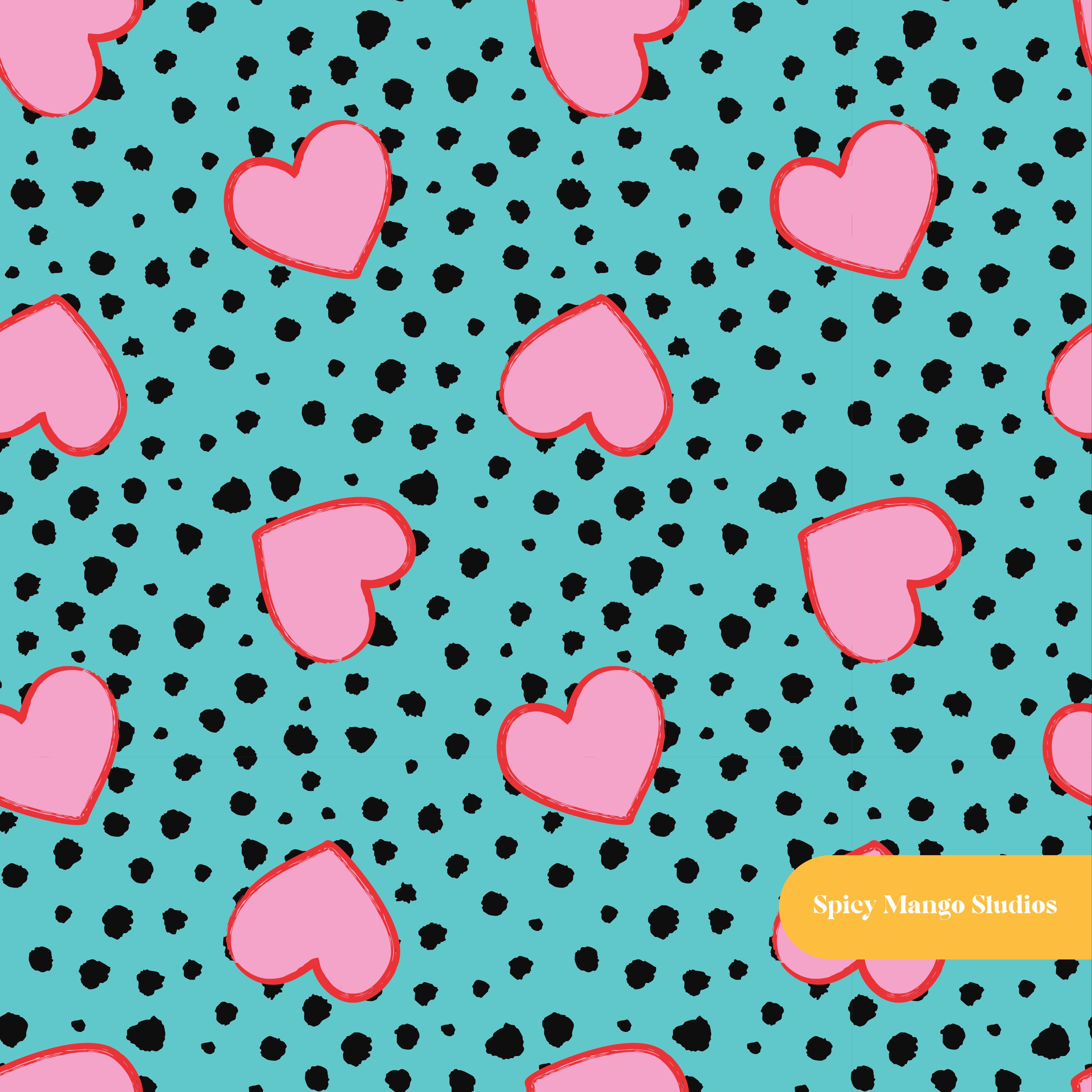 Polka Dot Hearts Seamless Pattern in Teal and Pink - Etsy