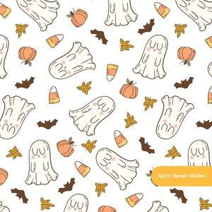 Halloween Ghosts Seamless Pattern in White - Etsy