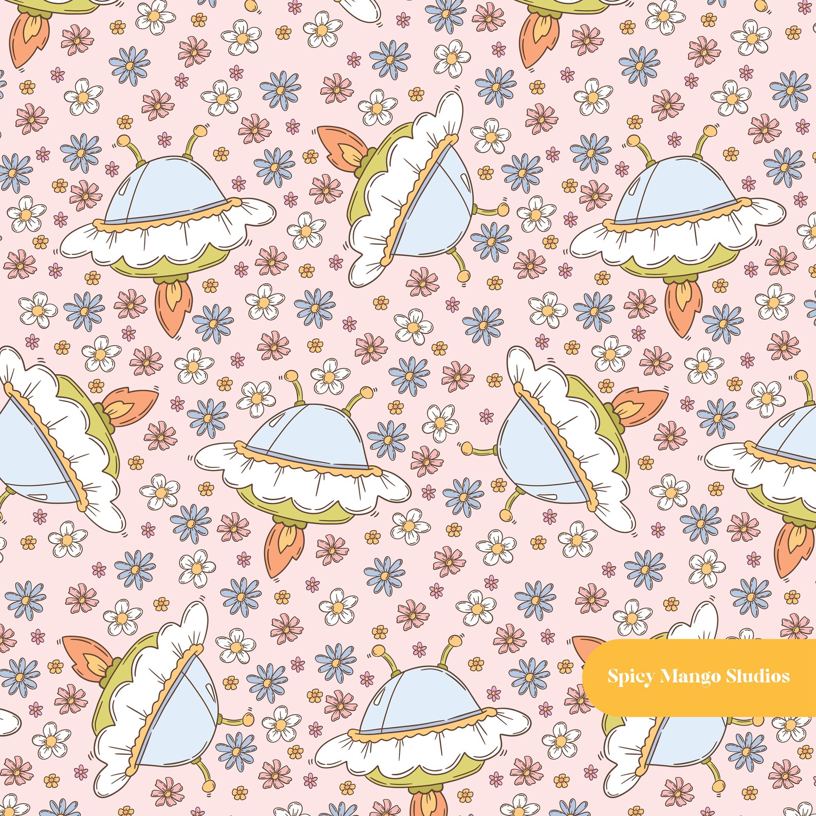 Daisy Saucer Seamless Pattern in Light Pink - Etsy