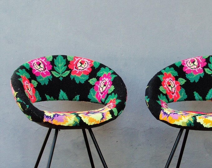 Embroidered Lounge Chairs, Molded Shell Chairs, Vintage Embroidery ...