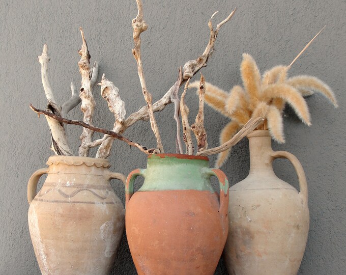 Vintage Clay Pot, Earthenware Cauldron, Green Pottery Planter, Home ...