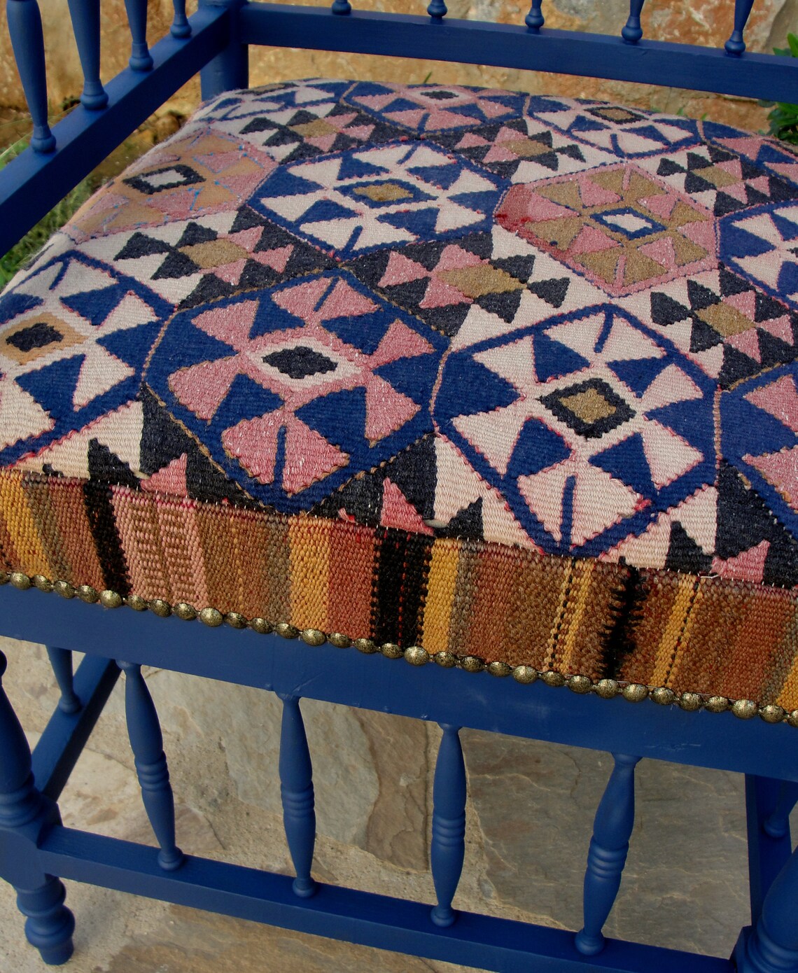 Blue Kilim Chairs Two Corner Chairs Bohemian Geometric | Etsy