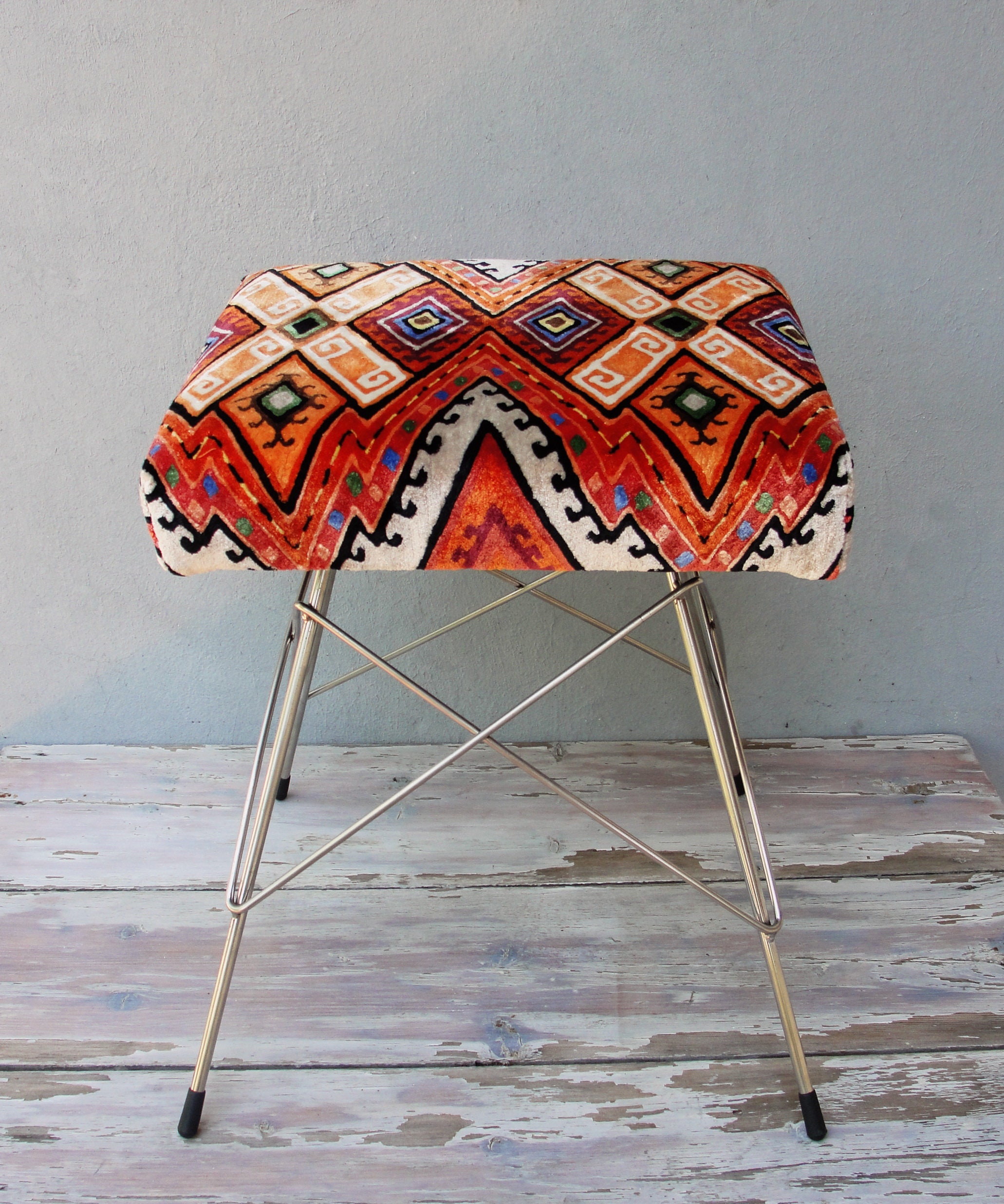 Mid-century Stool, Geometric Chair Embroidered Stool Pouf Art Deco ...