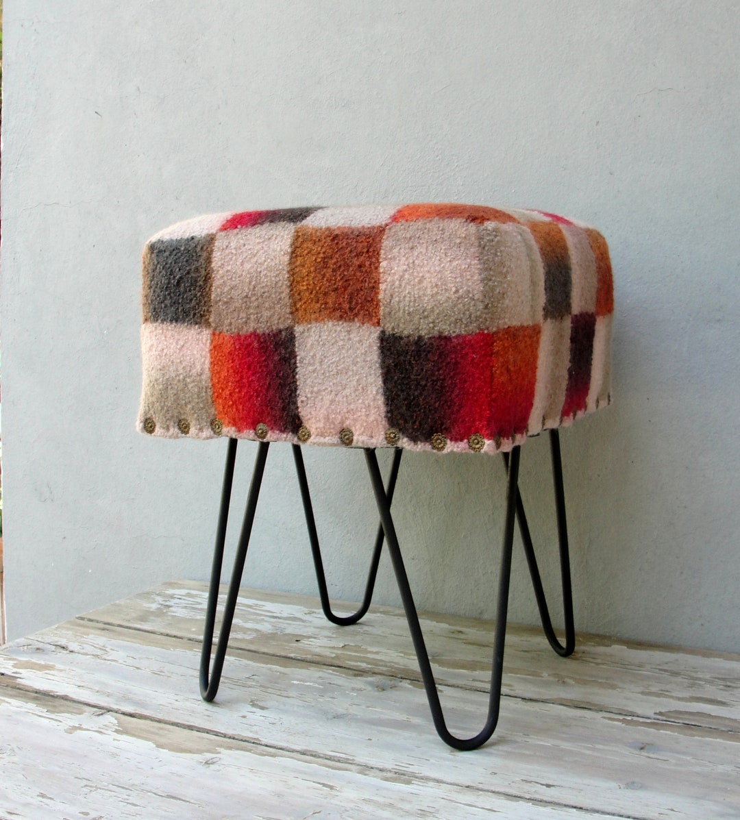 Felt Geometric Patterned Stool Ottoman, Hair Pin Legs Ottoman ...