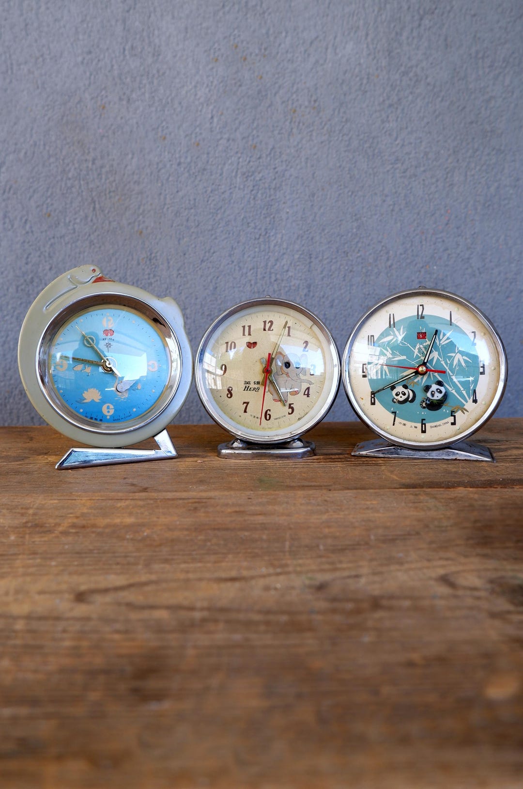 Vintage MCM Panda, Elephant, Swan Alarm Clock China Clock, Wind up ...