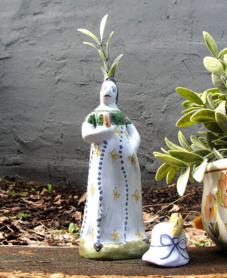 Vintage Handpainted Clay Pots, Woman Figurine Vase, Candle Holder ...