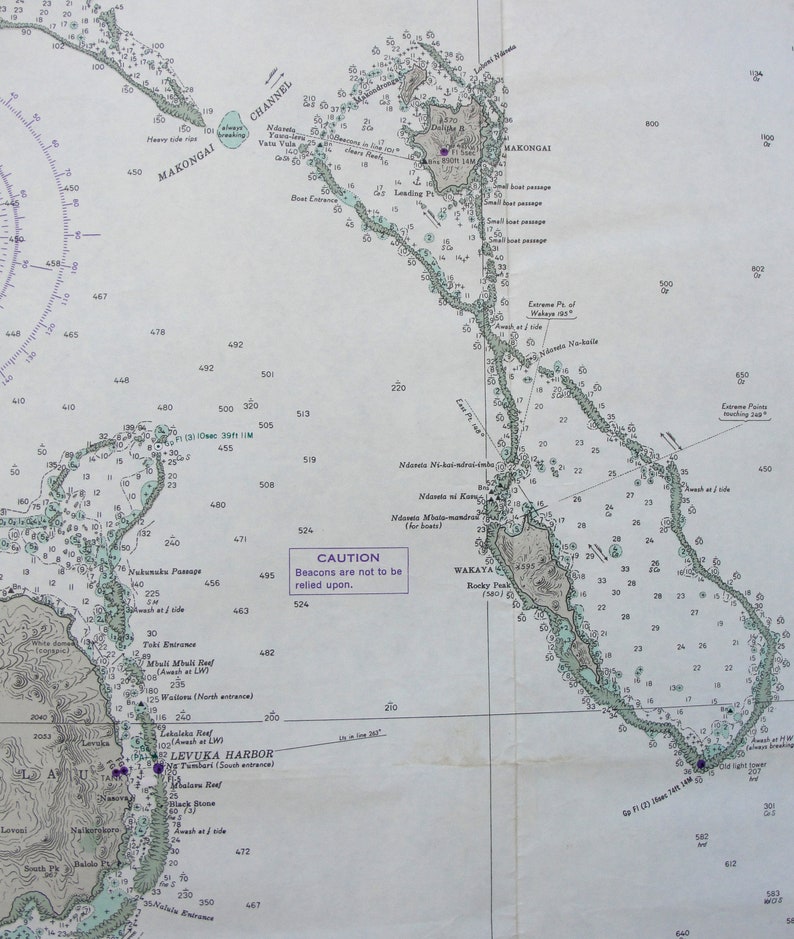 Vintage Nautical Sea Map Maritime Chart Fiji Islands South - Etsy