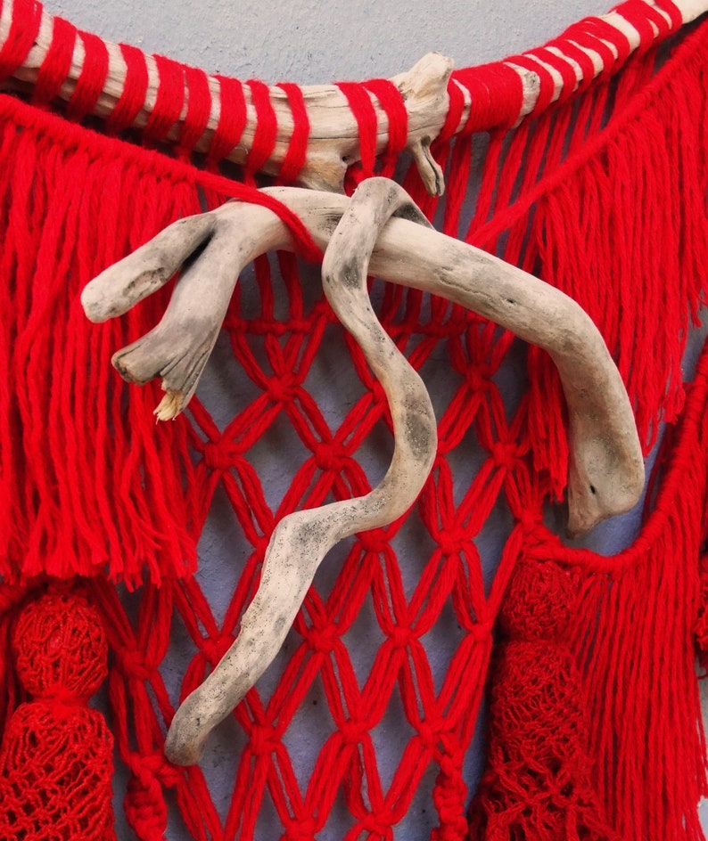 Red Macrame Driftwood Wall Art Installation Driftwood | Etsy