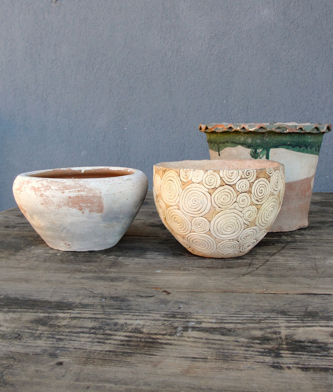 Vintage Clay Pot Earthenware Cauldron Green Pottery Planter - Etsy