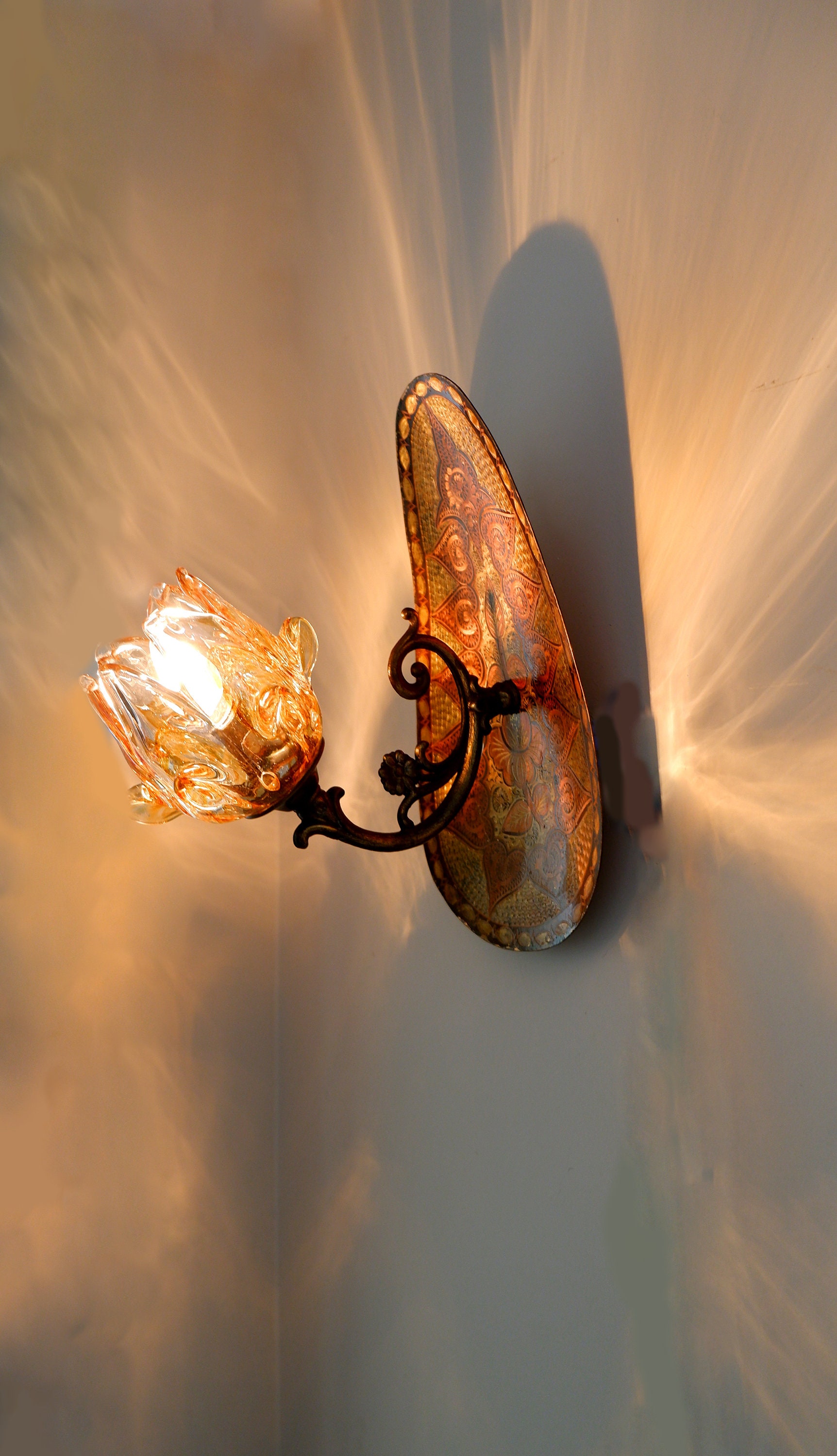 Copper Flower Sconce, Atmosphere Wall Lamp, Handmade Copper Etched ...