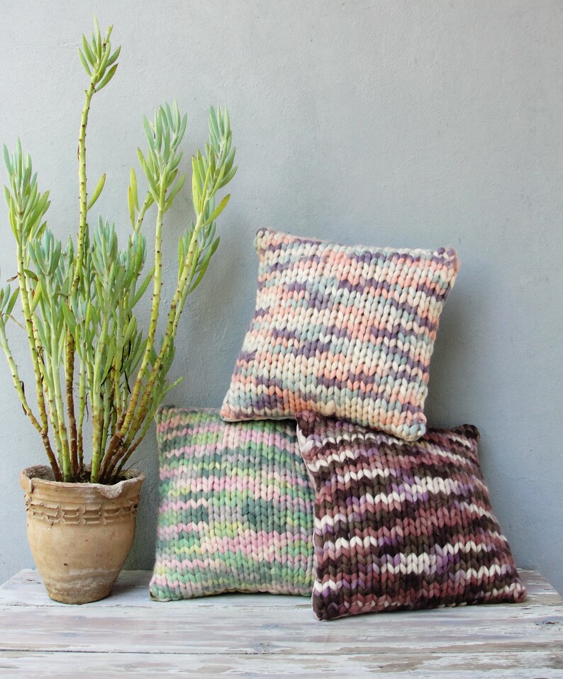 Hand Knitted Pillow Cushion 100% Super Wash Wool Roving Wool - Etsy
