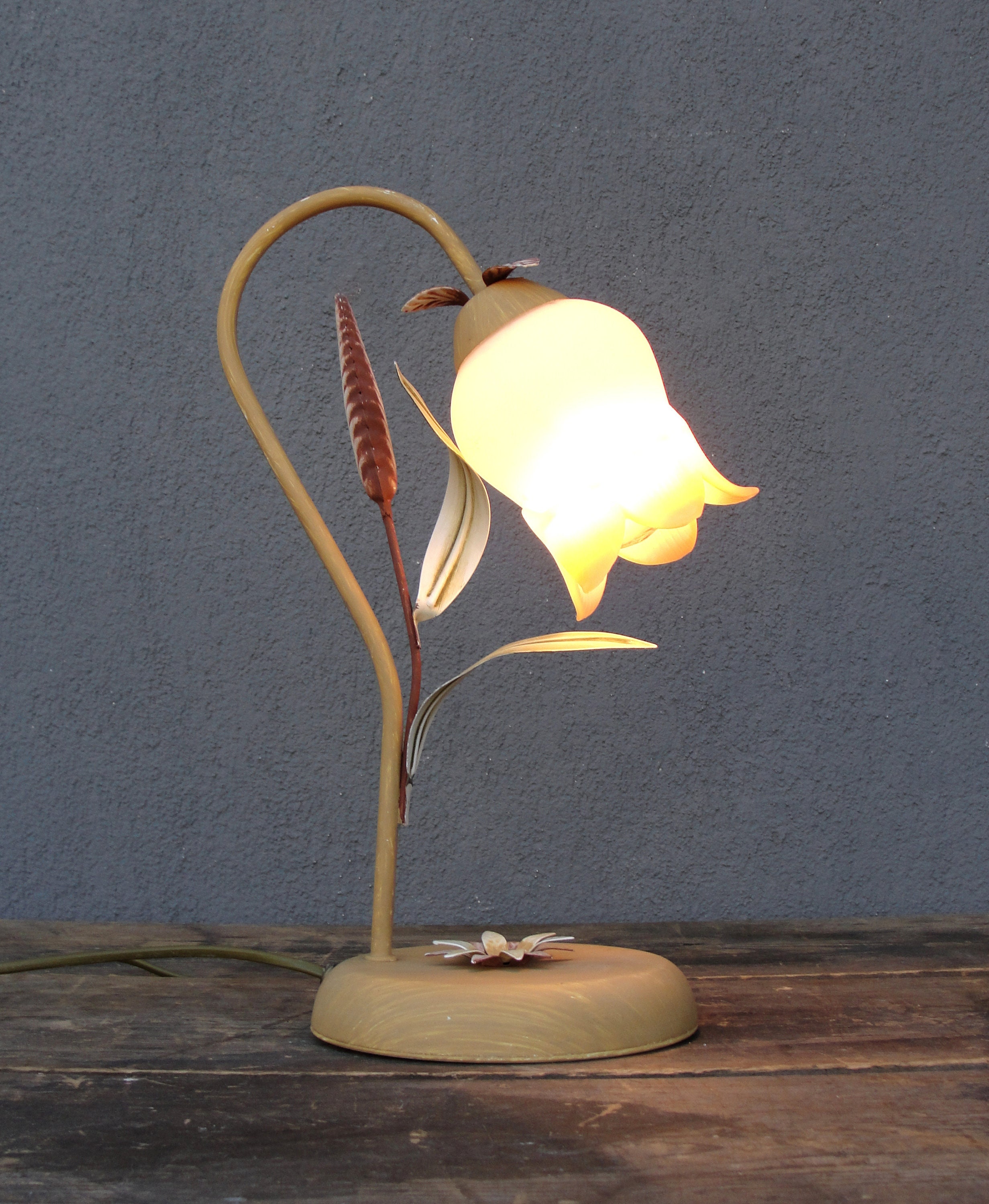 Table Flower Lamp Handmade Glass Tole Desklamp Bedside - Etsy