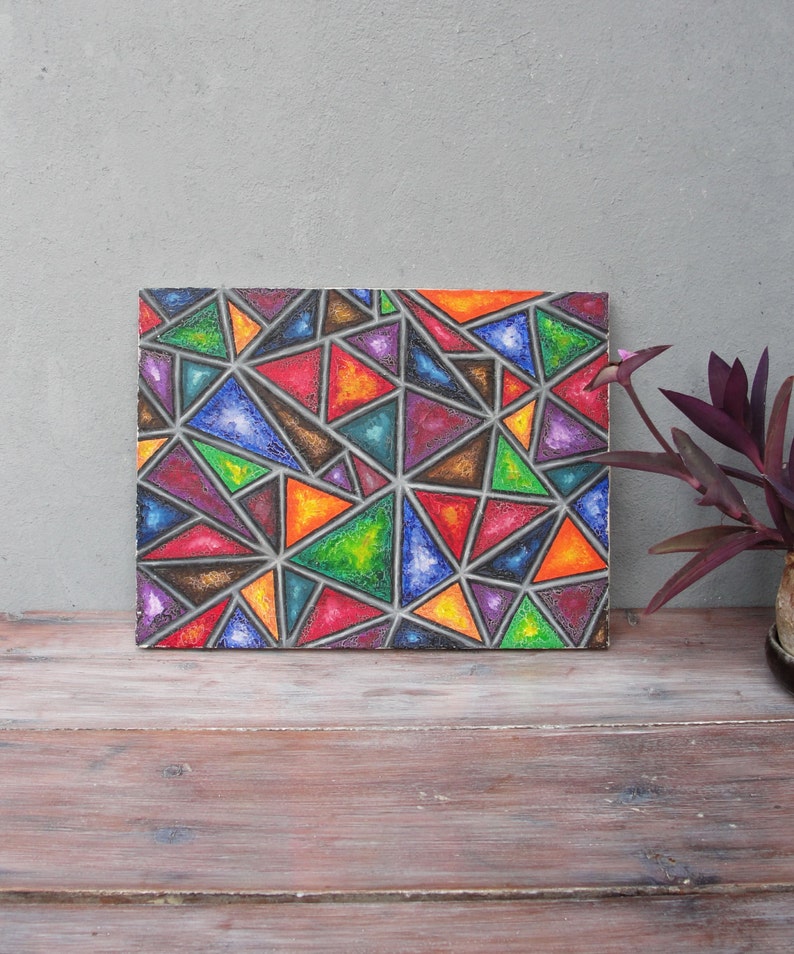 Geometric Rainbow Original Oil Painting | Etsy